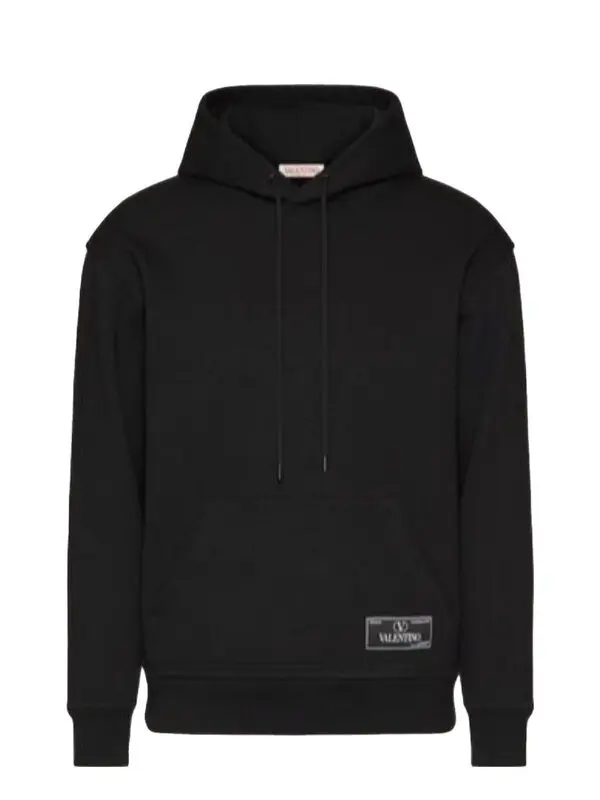 Valentino Garavani Logo Patch Drawstring Hoodie - Black