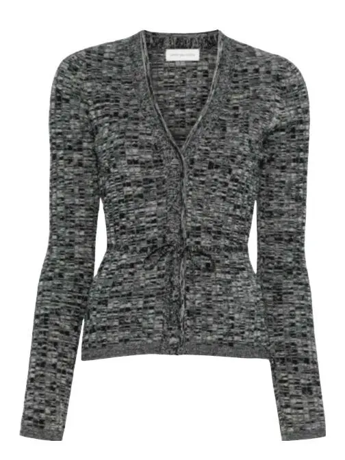 Dries Van Noten V-neck Long-sleeve Knitted Cardigan With Drawstring - Black
