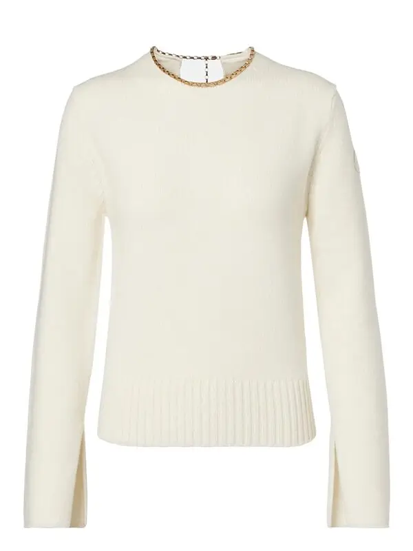 Moncler Crewneck Long-sleeved Jumper With Chain Collar - Milky White