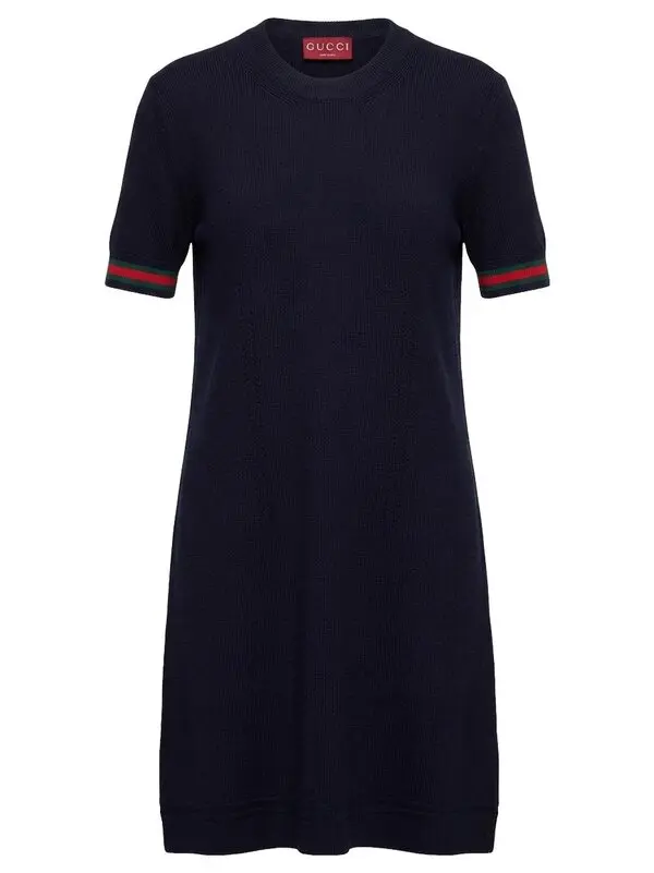 Gucci Web Detailed Mini Dress - Dark Blue