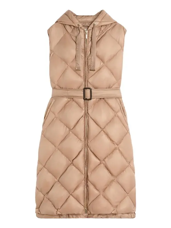 Max Mara Gilet With Hood And Belt - Nude