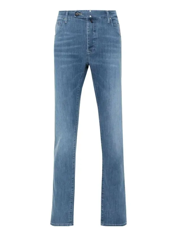 Incotex Logo Patch Tapered Jeans - Blue