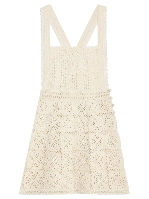 Celine Triomphe Crocheted Cotton Mini Dress - Off White