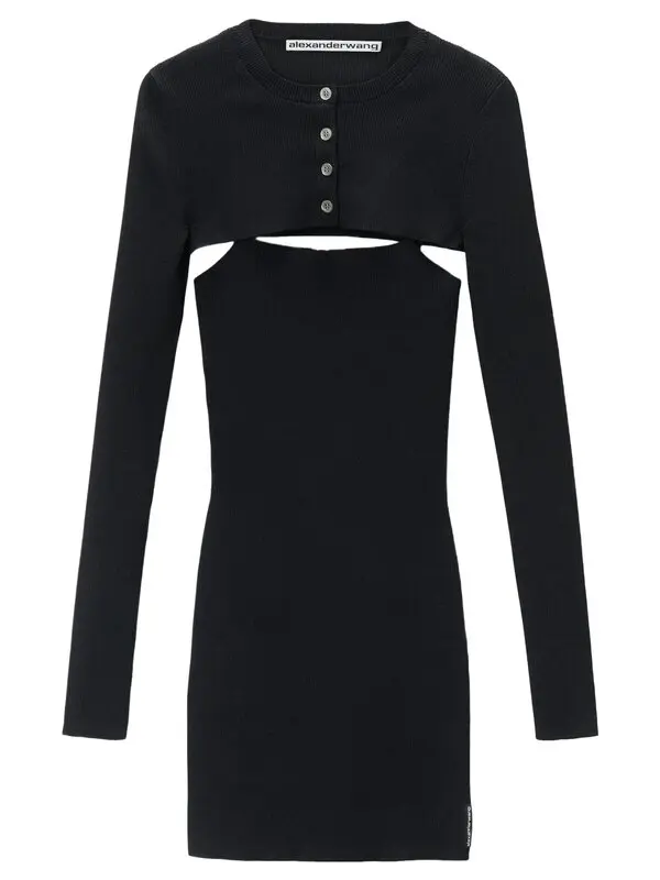 Alexander Wang Ribbed Knit Cut-out Mini Dress - Black