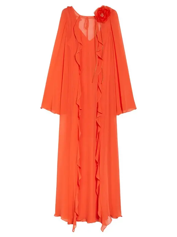 Max Mara Georgette Ruffle Maxi Dress - Coral