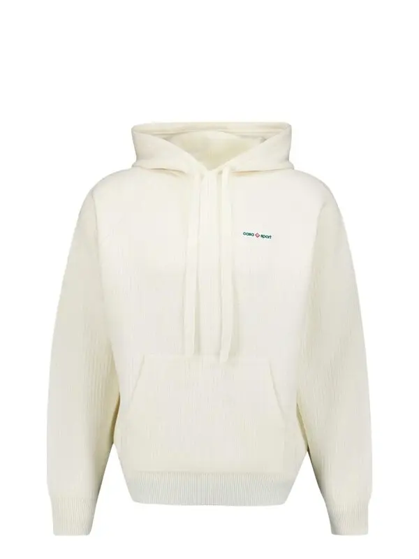 Casablanca Long Sleeve Hooded Sweatshirt With Drawstring And Ribbed Details - White