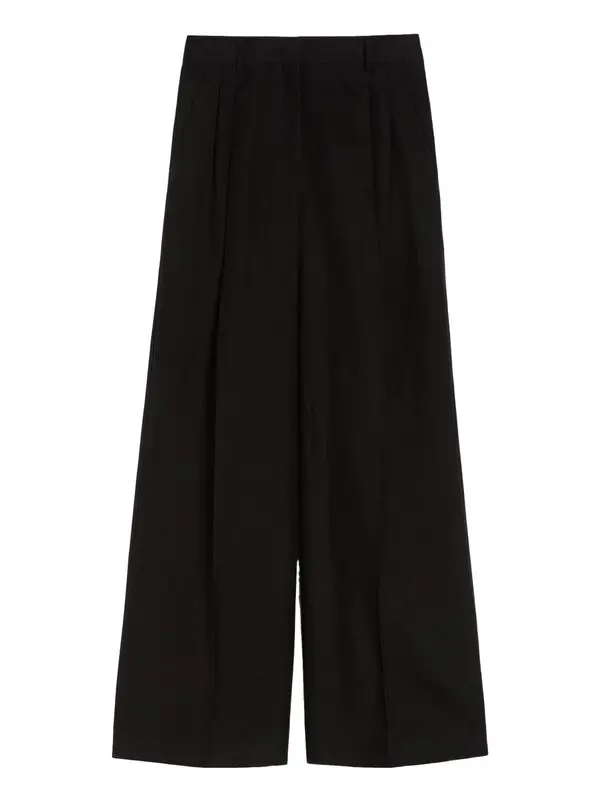Max Mara Viscose And Linen Wide-leg Trousers - Black