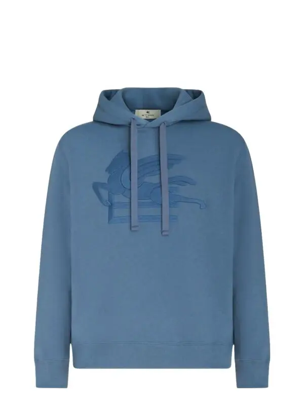 Etro Logo Embroidered Drawstring Hoodie - Blue