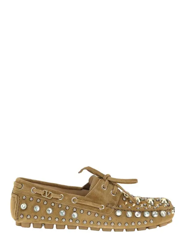 Valentino Garavani Crystal-embellished Loafers - Brown