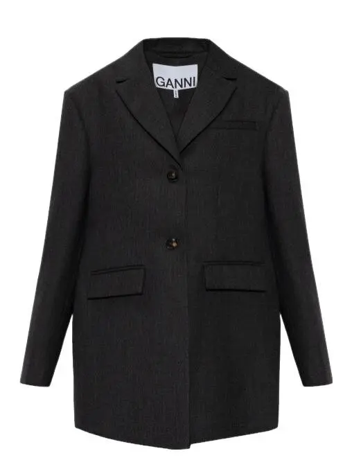 GANNI Wool Suiting Blazer - Phantom Black