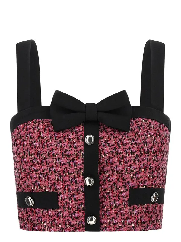 Alessandra Rich Sequin-embellished Tweed Top With Bow Detail - Pink