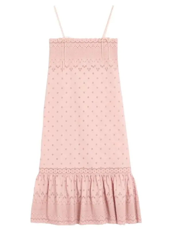 Valentino Garavani Midi Dress In Sangallo With Floral Embroidery - Pale Pink