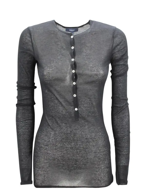 Soeur Long-sleeved T-shirt With Button-down Front - Black