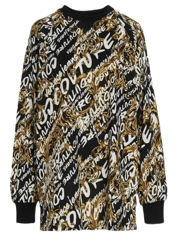 Versace Barocco Logo Print Long Sleeve Dress - Multicolor