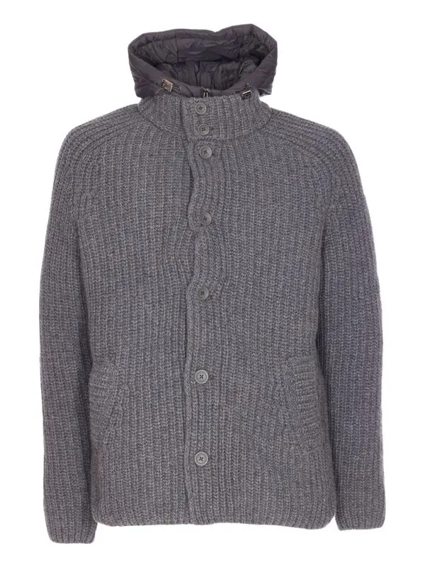 Herno Hooded Knitted Button-up Cardigan - Gray