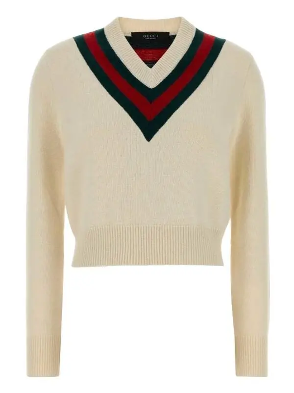 Gucci Web Detailed Fine Knit Jumper - Nude