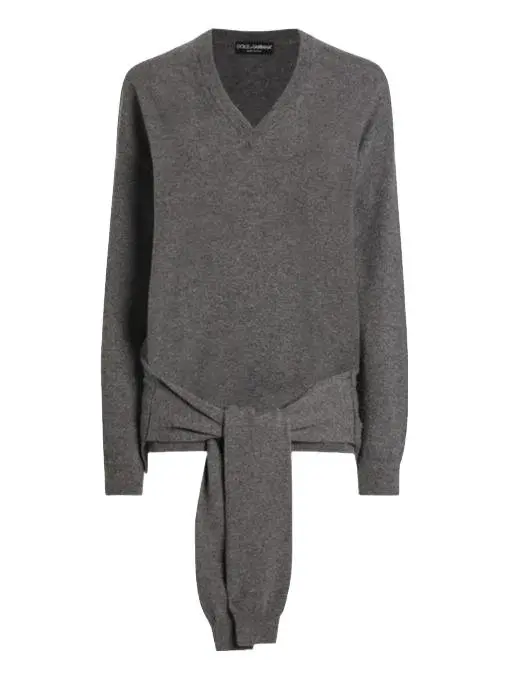 Dolce & Gabbana V-neck Sweater With Tie Detail - Grey