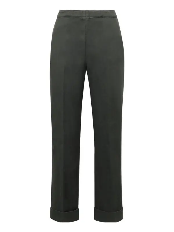 Aspesi Cotton Linen Slacks With Welt Pockets And Cuffed Hems - Black