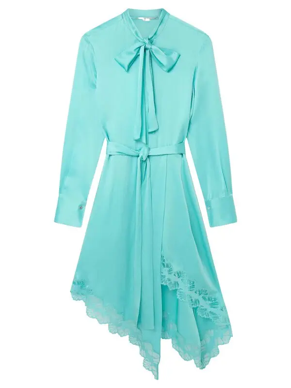 Stella McCartney Double Asymmetric Hem Satin Dress With Lace Detail - Blue