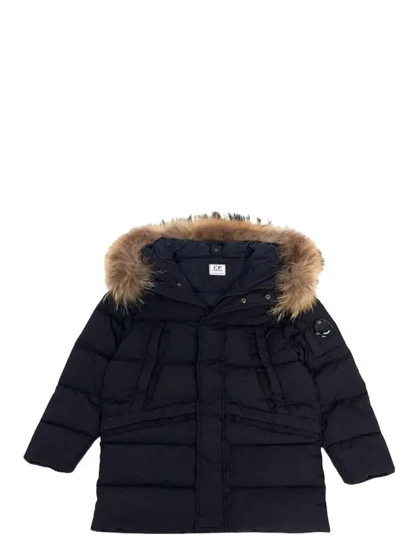 C.P. COMPANY Fur-trimmed Hooded Down Jacket - Black
