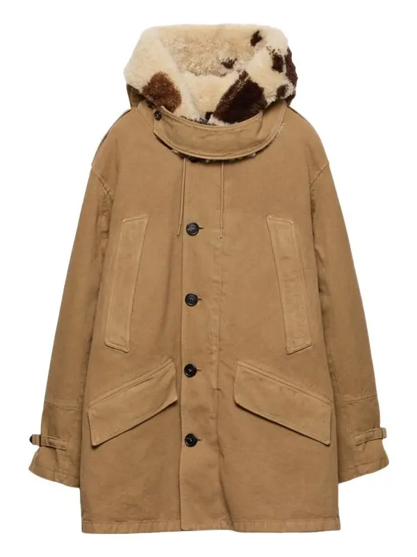 Prada Hooded Shearling-trimmed Parka - Tobacco Color