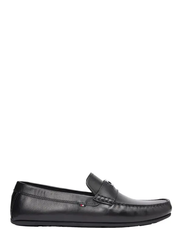 Tommy Hilfiger Leather Driver With Signature Plaque - Black