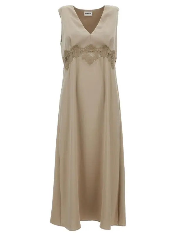 P.a.r.o.s.h V-neck Midi Dress With Lace Trim - Nude
