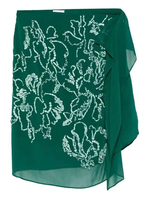 Dries Van Noten Printed Draped Skirt - Emerald Green