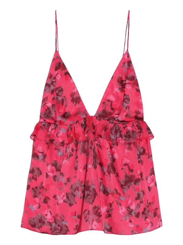 GANNI Floral Print Camisole Top - Nude