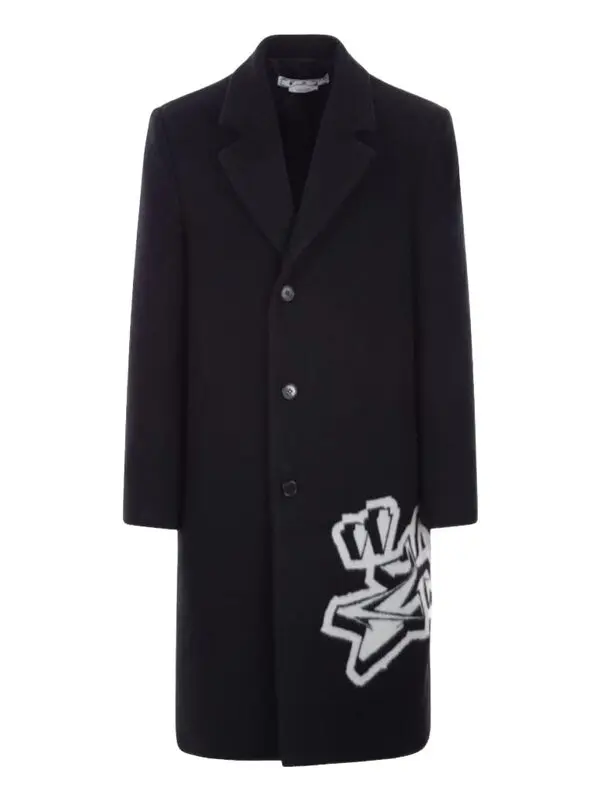 Off-White Graphic Printed Single-breasted Coat - Black