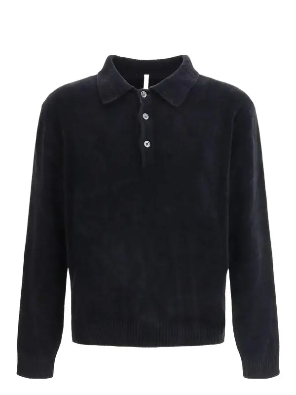 SUNFLOWER Chenille Quarter-button Polo Shirt - Black