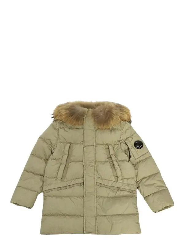 C.P. COMPANY Hooded Down Jacket With Fur Trim - Nude