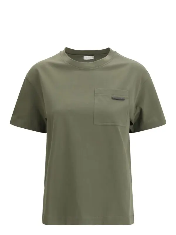 Brunello Cucinelli Shiny Tab Crewneck T-shirt - Green
