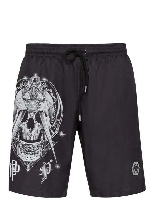 Philipp Plein Skull Print Drawstring Swim Shorts - Black