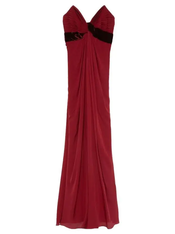 Elie Saab Strapless Draped Bodice Gown - Red