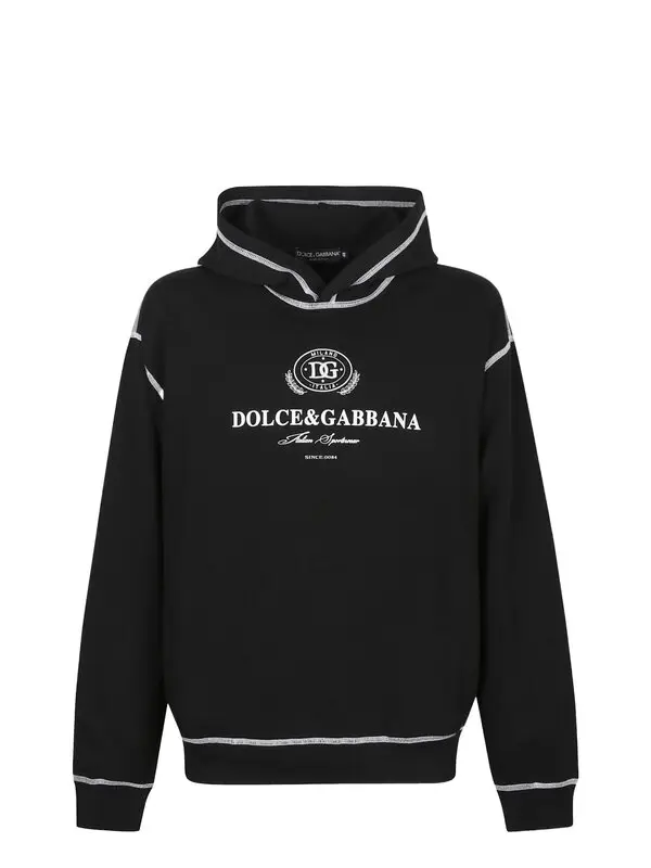 Dolce & Gabbana Logo Embroidered Long Sleeve Hoodie - Black