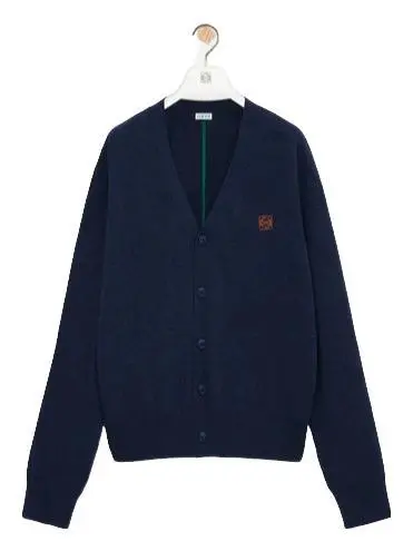 Loewe V-neck Cardigan With Anagram Embroidery - Navy Blue