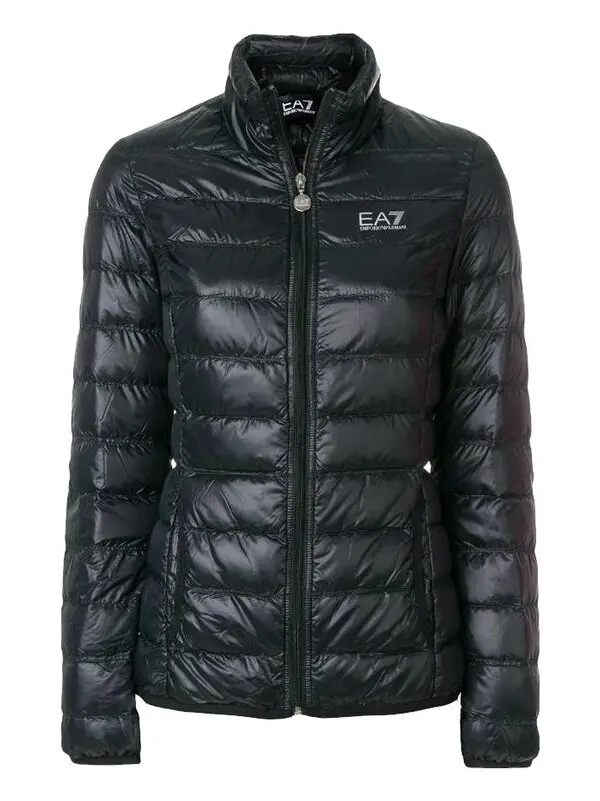EA7 Padded Zip-up Jacket With Logo - Black
