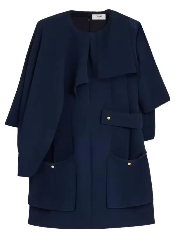 Celine Viscose Cady Cape Dress - Navy Blue