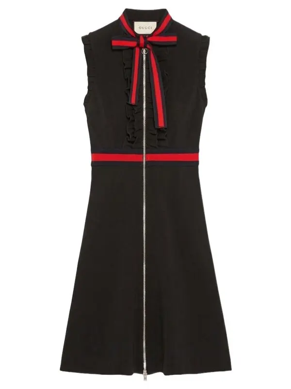 Gucci Bow Tie Detail Zip-up Dress - Black