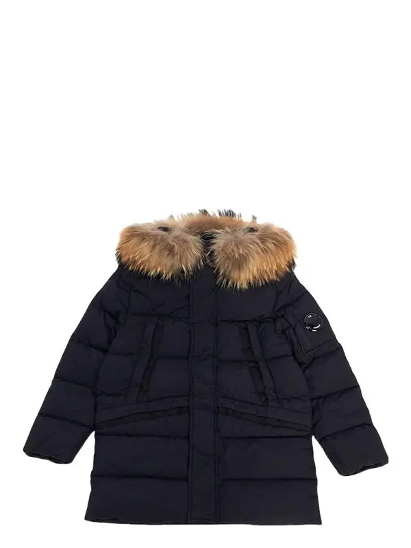 C.P. COMPANY Fur-collar Zip-up Down Jacket - Black