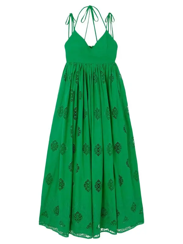Erdem Strappy Lace Midi Dress - Green
