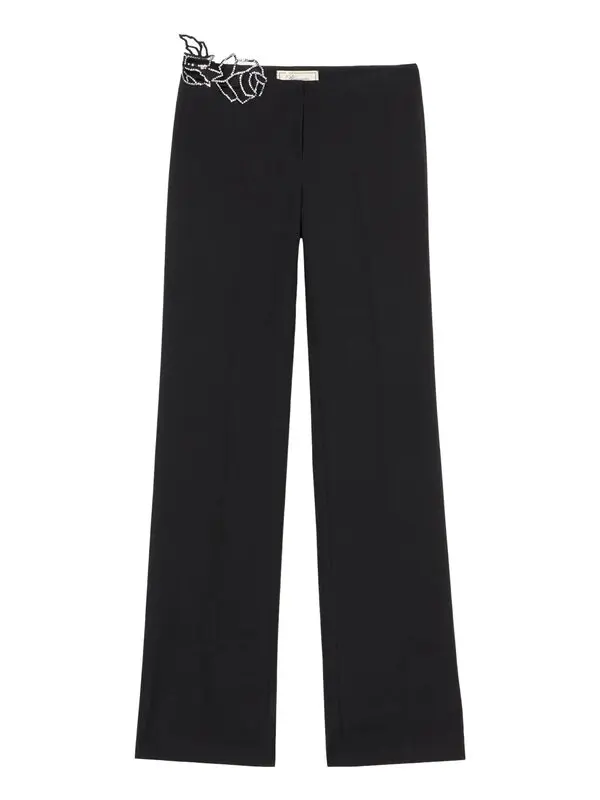 Blumarine Rhinestone Rose Wide-leg Pants - Black