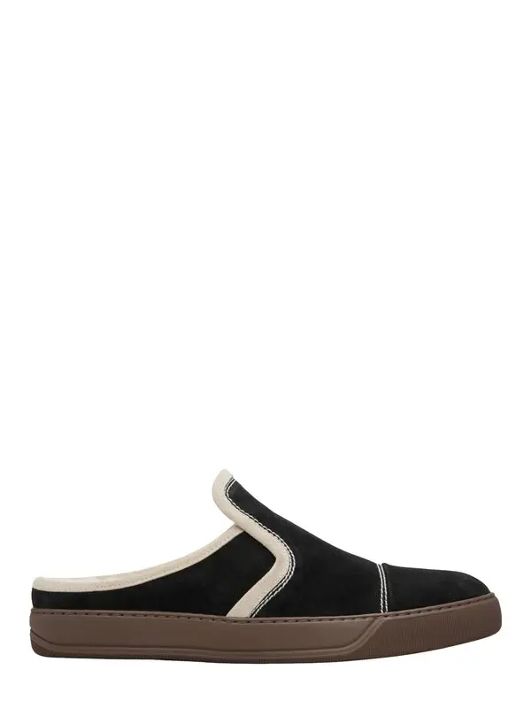 LANVIN Suede Calfskin Mules With Fur Lining - Black/off-white