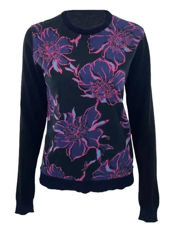 Sportmax Long Sleeve Round Neck Sweater With Floral Pattern - Black