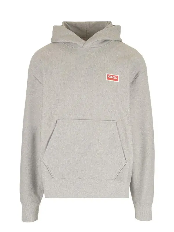 Kenzo Logo Printed Long-sleeved Hoodie - Gray