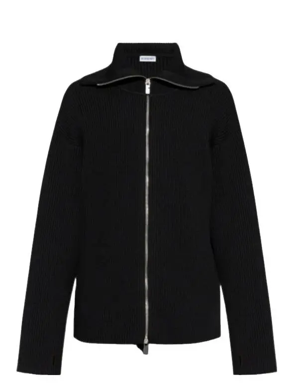 Burberry Ribbed-knit Zip-up Cardigan - Black