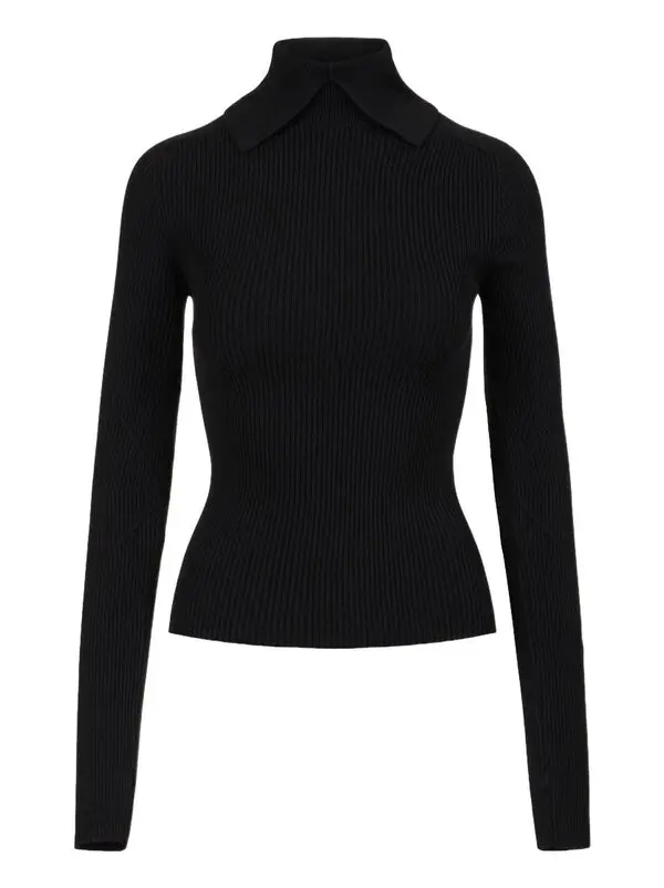 Iceberg Ribbed Collared Long Sleeve Top - Black