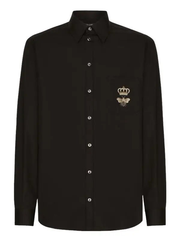 Dolce & Gabbana Dolce Gabbana Embroidered Martini-fit Shirt - Black
