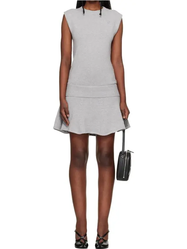 STEFAN COOKE Ribbed Knit Crew Neck Mini Dress With Cutout Back - Grey